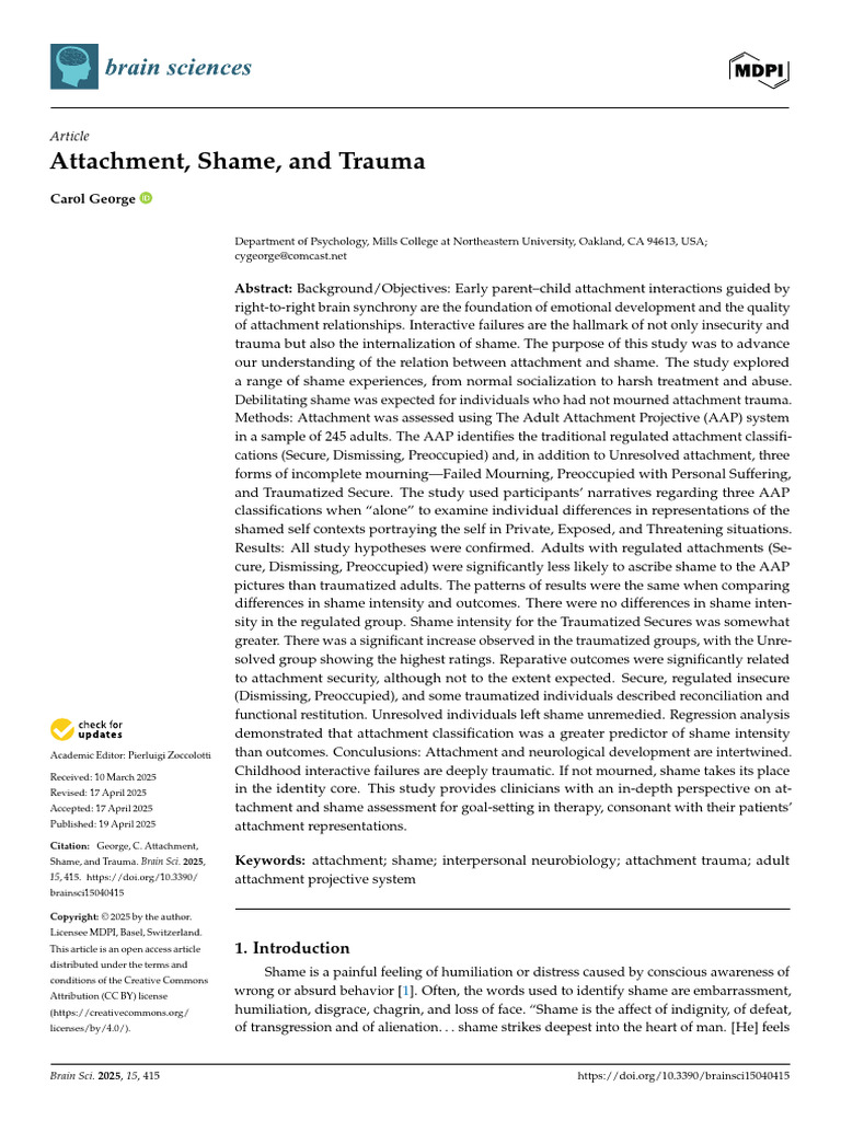 Attachment, Shame, and Trauma Insights | PDF | Attachment Theory ...