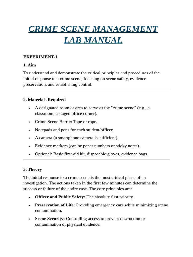 Crime Scene Management Lab Manual | PDF | Crime Scene