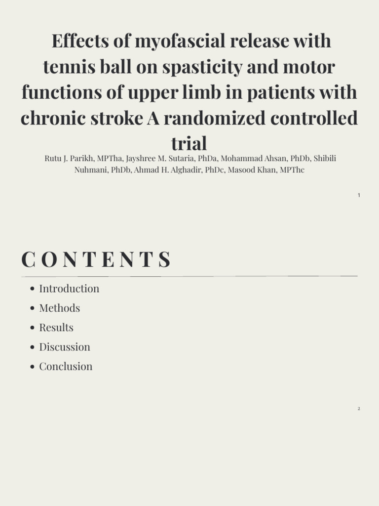 Effects of Myofascial Release With Tennis Ball On Spasticity and Motor ...