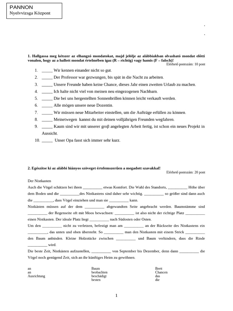 B2- German test | PDF
