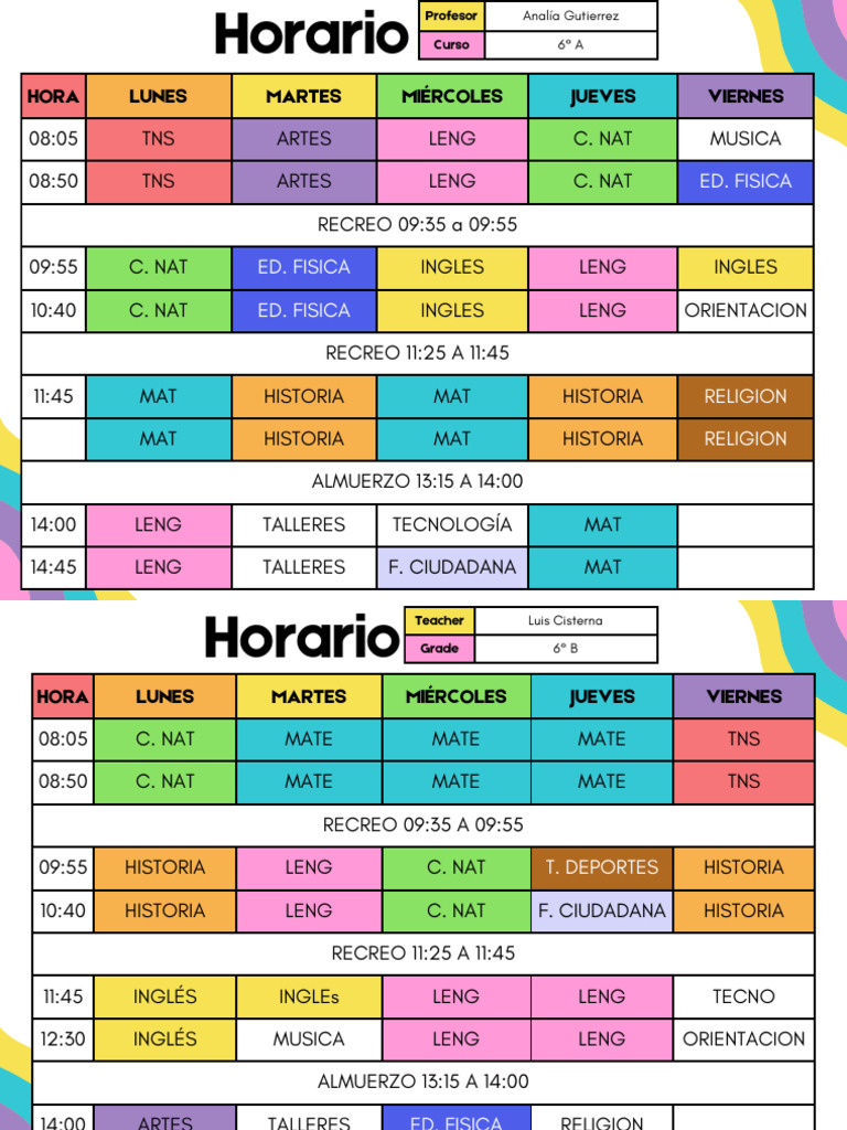 Class Schedule in Colorful Minimalist Style | PDF