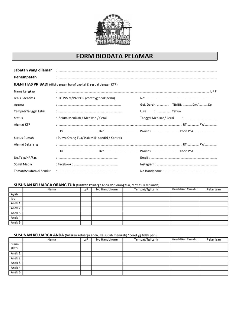 Formulir Biodata Pelamar Kerja | PDF