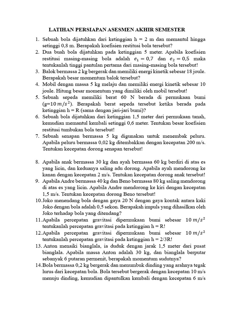 Latihan Fisika: Koefisien Restitusi dan Momentum | PDF