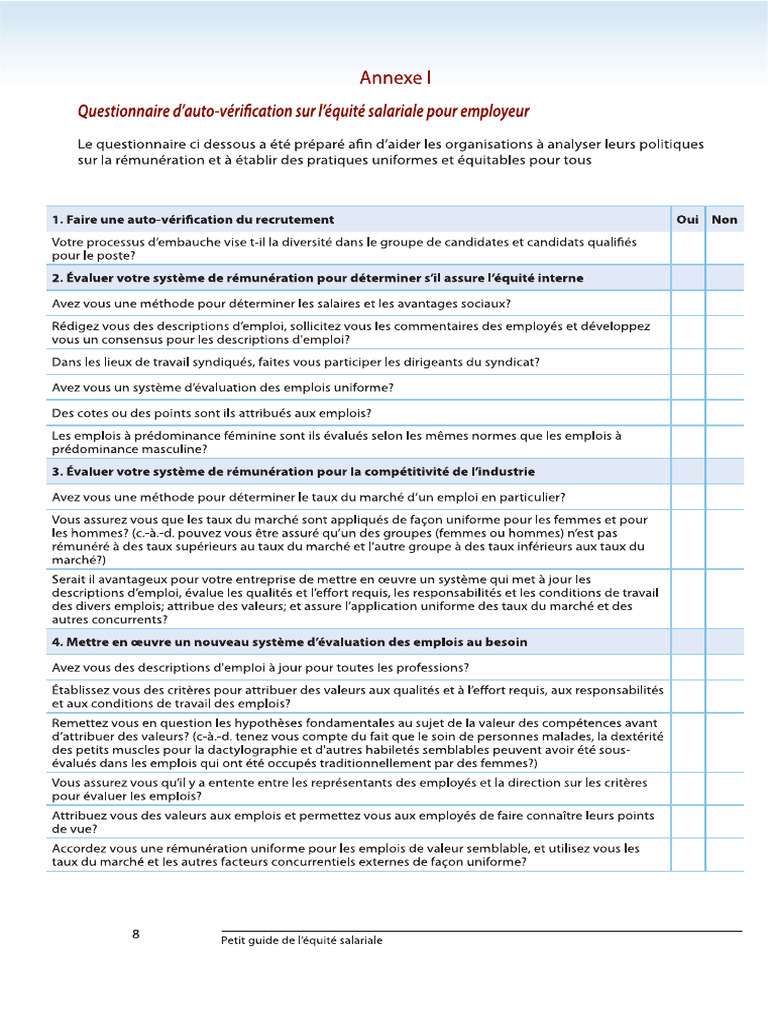 Cheklist Equité Salariale | PDF