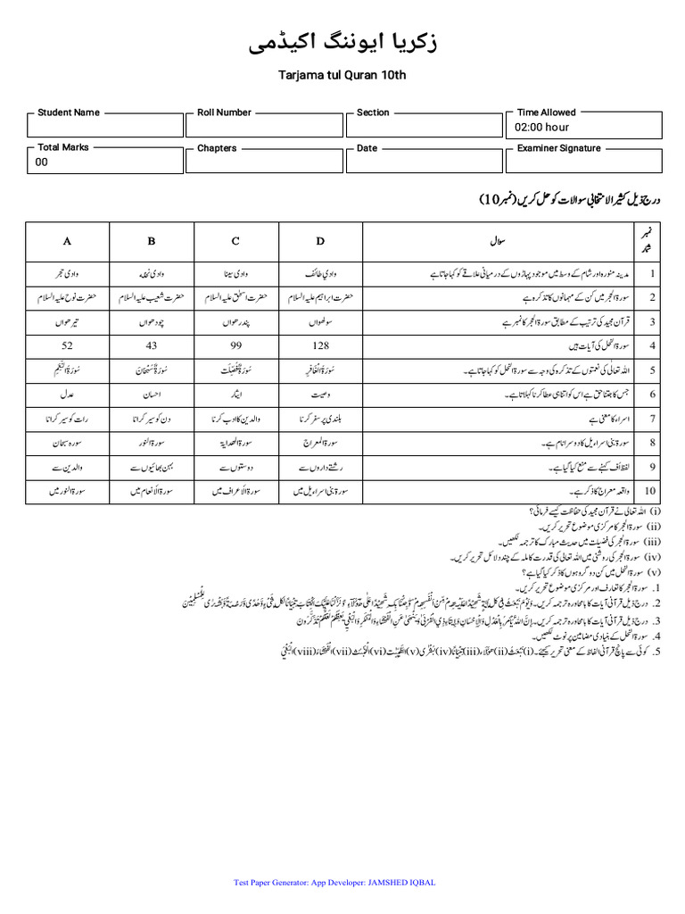 Tarjama Tul Quran 10th - 2025-12-11-165908578 | PDF