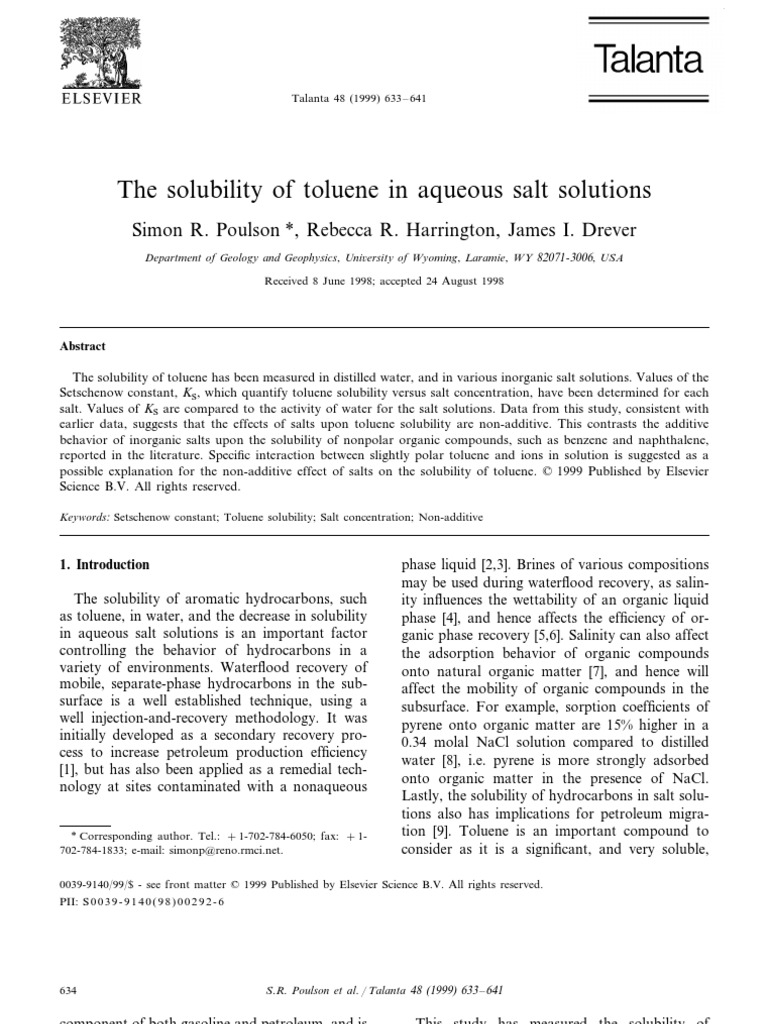 Solubilidad Del Tolueno | PDF | Sodium Chloride | Solubility