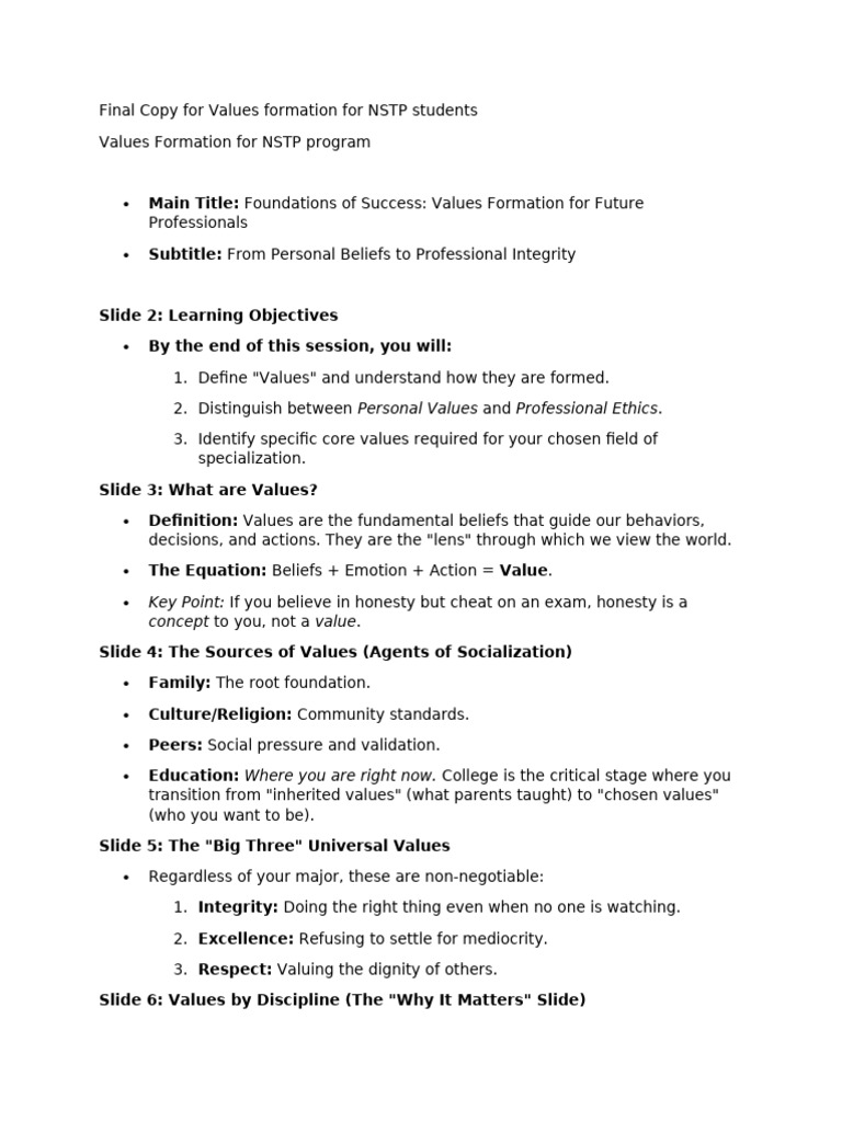 2025 Final Copy For Values Formation For NSTP Students | PDF | Value ...