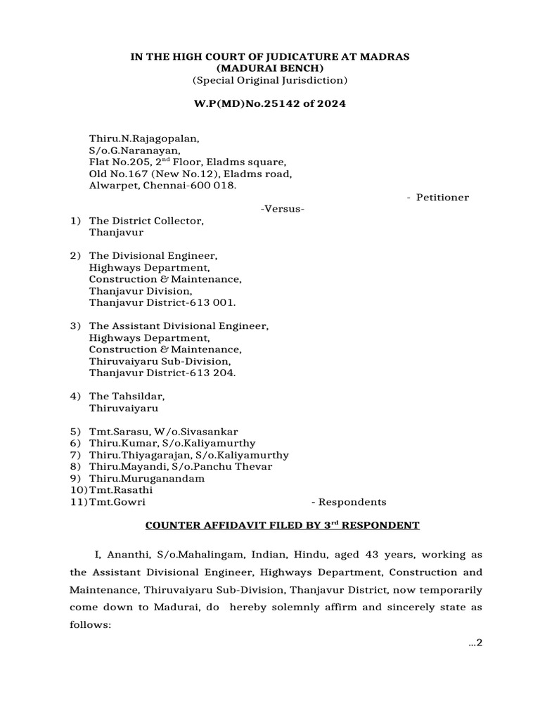 Counter Affidavit in W.P. 25142/2024 | PDF | Common Law | Judiciaries