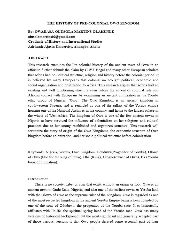 Pre-Colonial History of Owo Kingdom | PDF