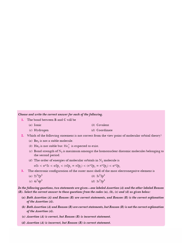 Chemical Bonding Practice Questions | PDF | Molecules | Molecular Orbital
