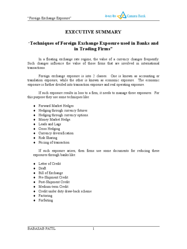 Exchange Exposure at Canara Bank Project Report | PDF | Futures ...