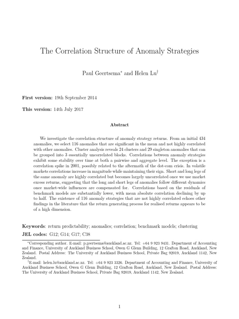 The Correlation Structure of Anomaly Strategies | PDF | Cluster ...