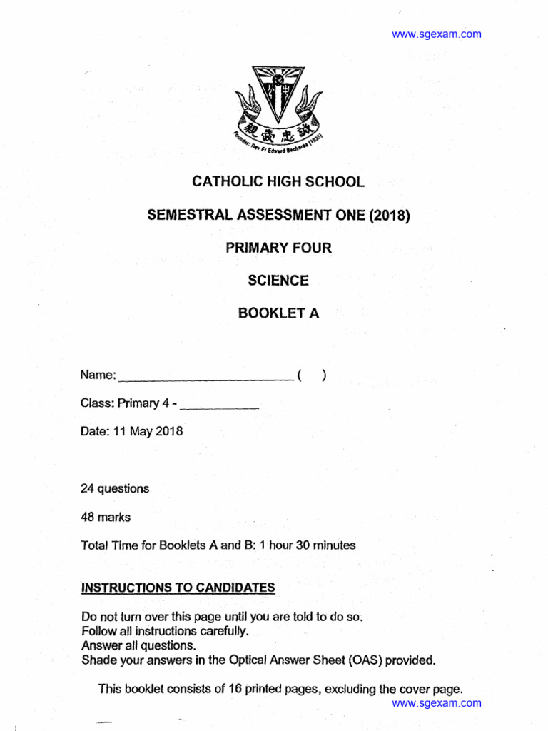 2018-P4-Science - Catholic High School - 1 - SA1 | PDF