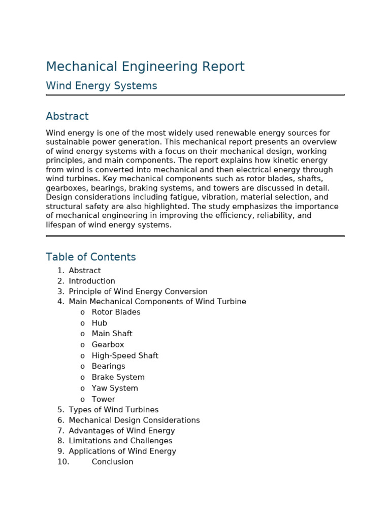 Mechanical Report - Wind Energy | PDF | Wind Turbine | Turbine