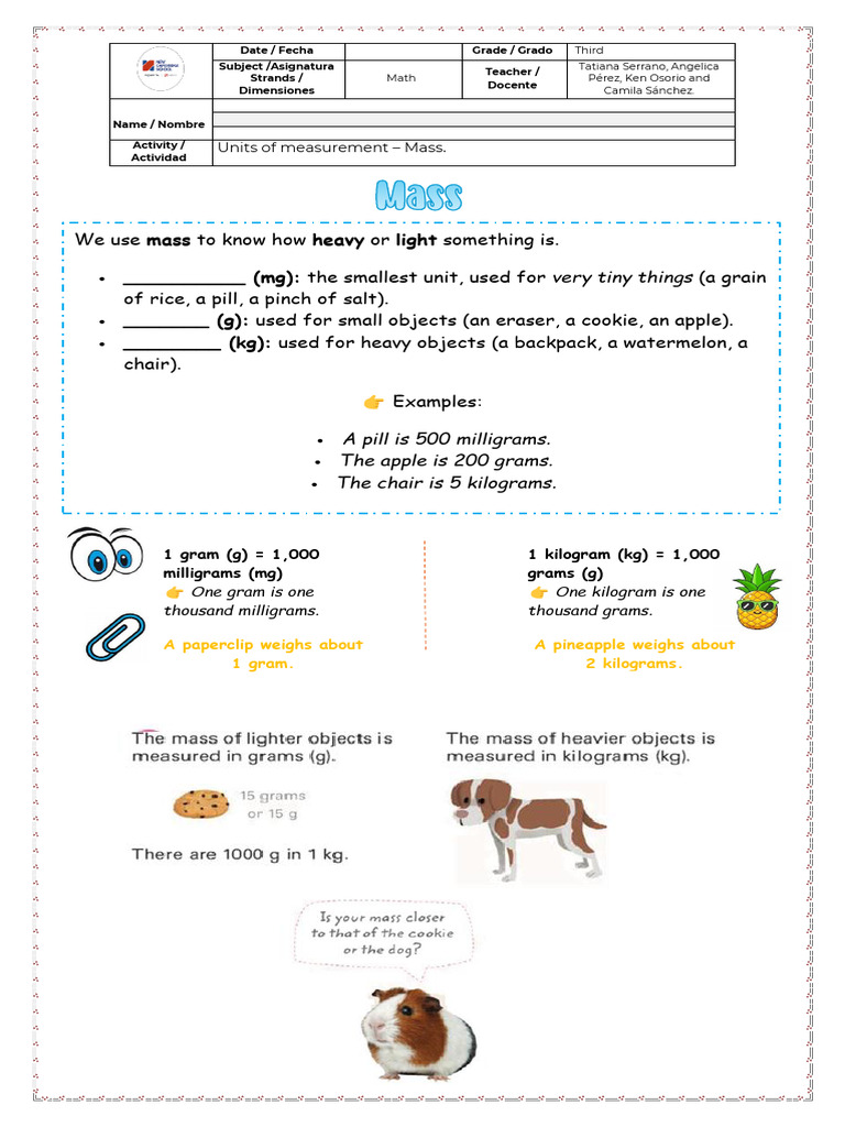 Mass Worksheet | PDF