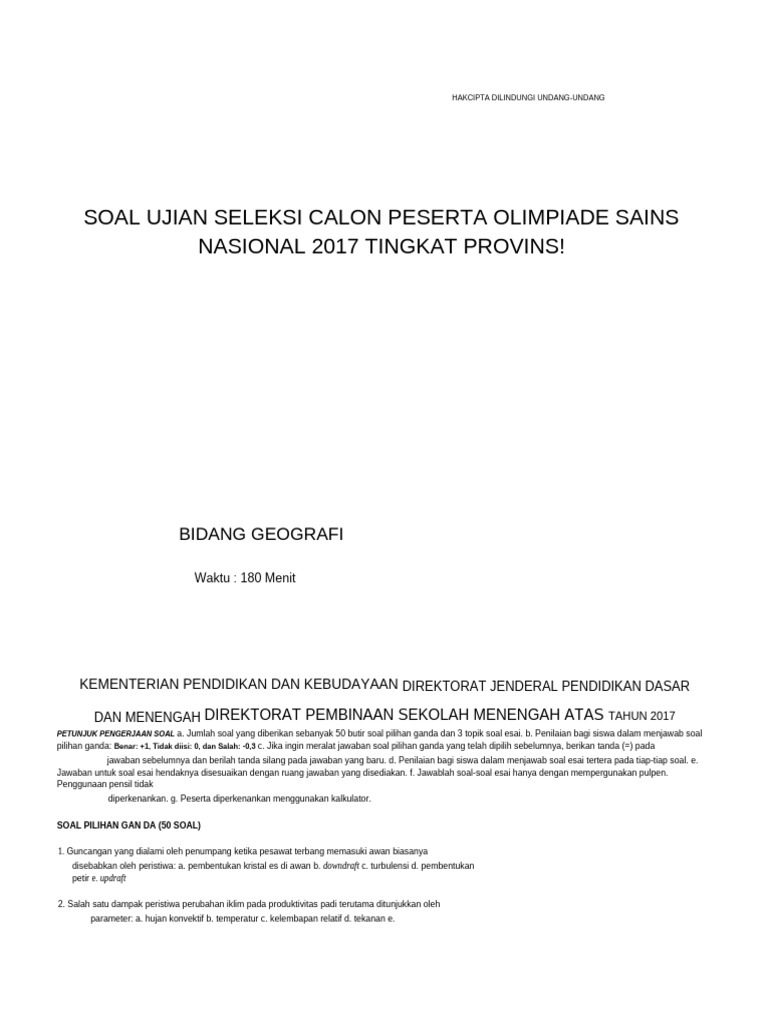 Soal OSP Geografi 2017.PDF | PDF