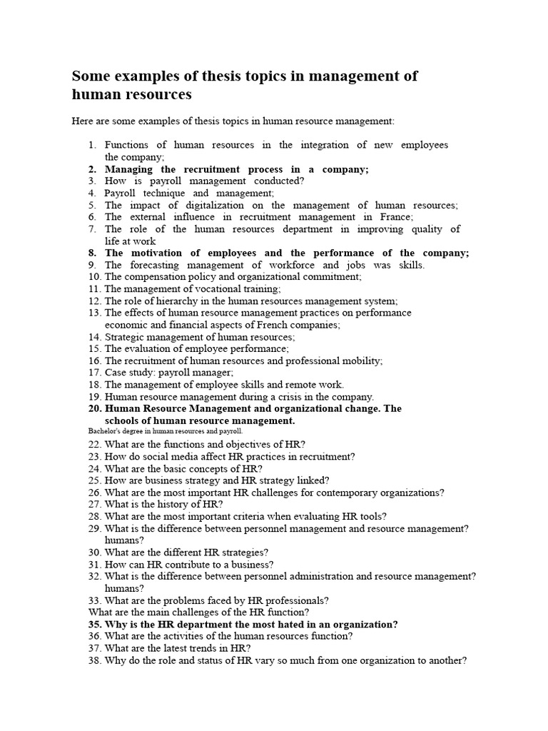 Thesis Topics in Human Resource Management | PDF | Human Resources ...