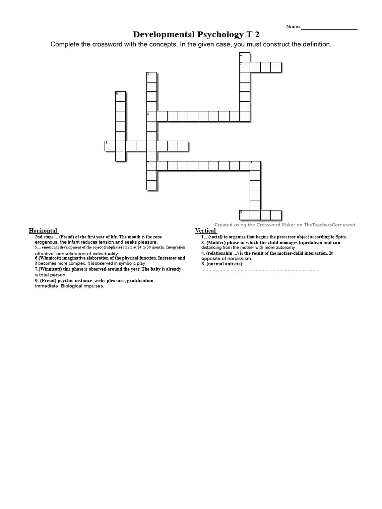 Developmental Psychology Crossword Puzzle | PDF | Developmental ...