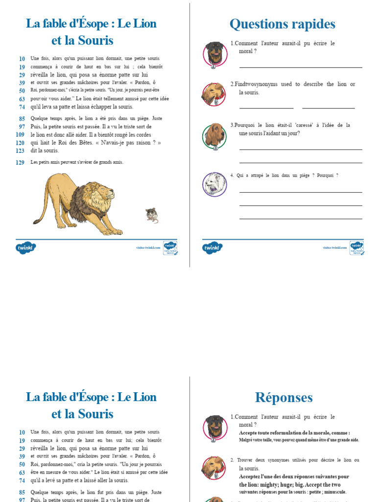 Fable d'Ésope : Le Lion et la Souris | PDF | Lion