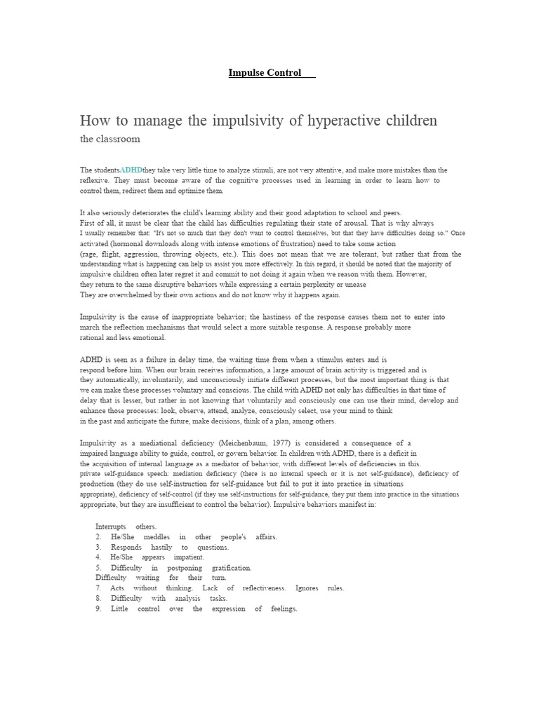 Impulse Control Activities | PDF | Impulsivity | Self-Management