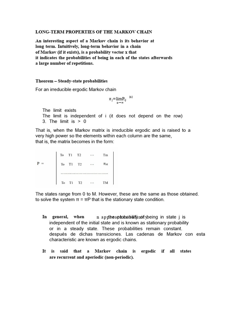 Long-Term Behavior of Markov Chains | PDF | Markov Chain | Mathematical ...