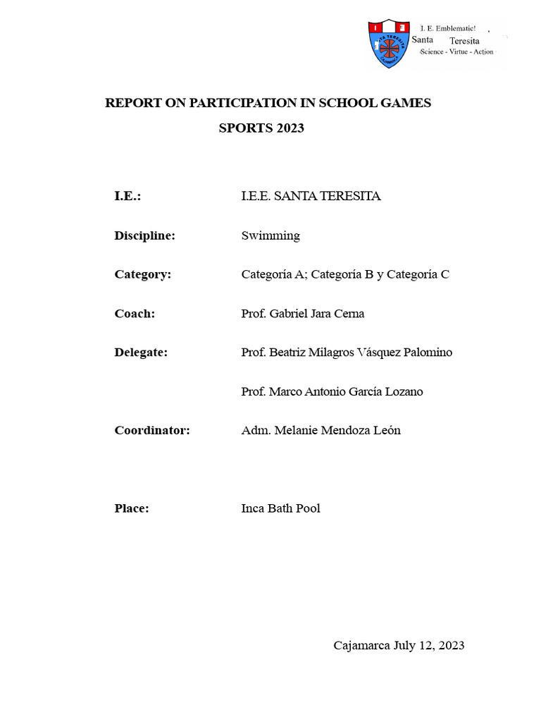 Report On Participation in The 2023 School Sports Games | PDF ...