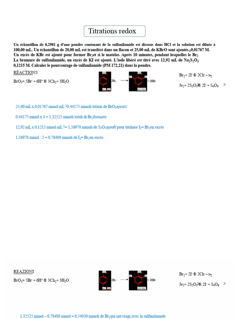 Titrations Redox : Sulfanilamide et H2O2 | PDF | Peroxyde d'hydrogène ...