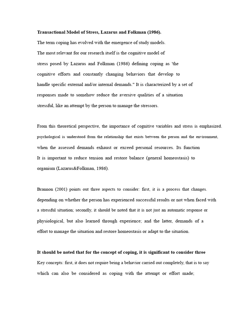 Understanding Lazarus and Folkman's Coping Model | PDF | Stress ...