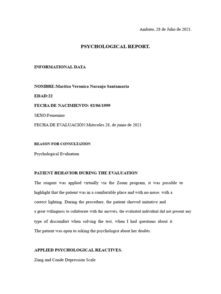 Zung Depression Scale Report | PDF | Major Depressive Disorder | Human ...