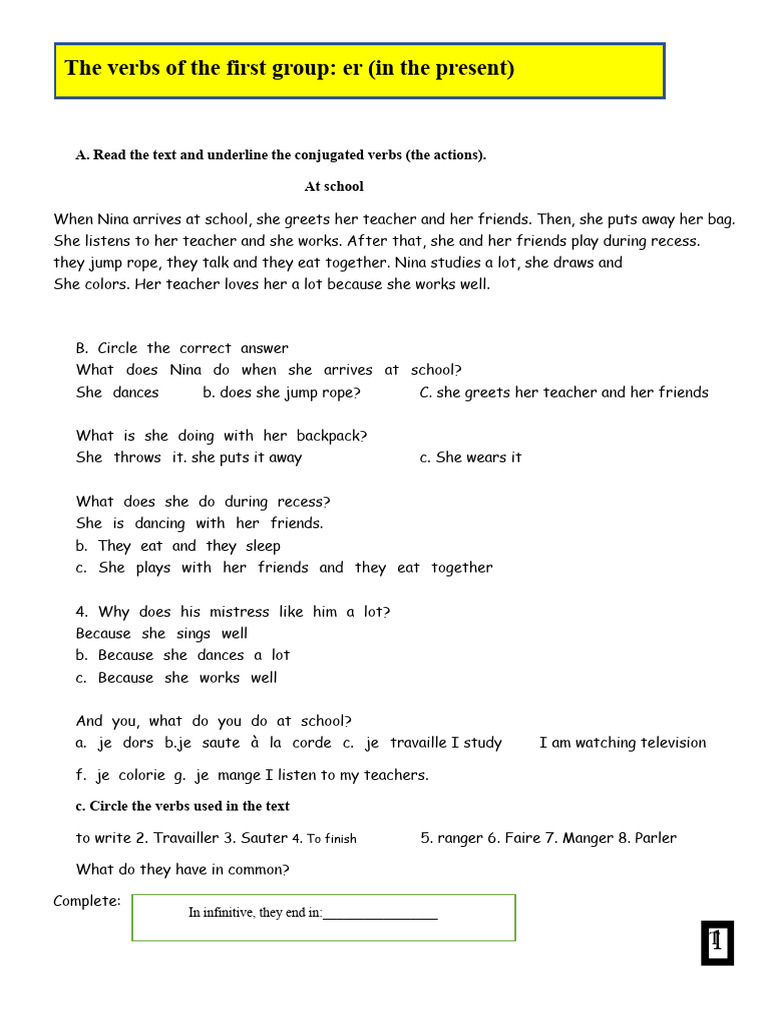 Present Tense ER Verbs Practice | PDF | Grammatical Conjugation | Grammar