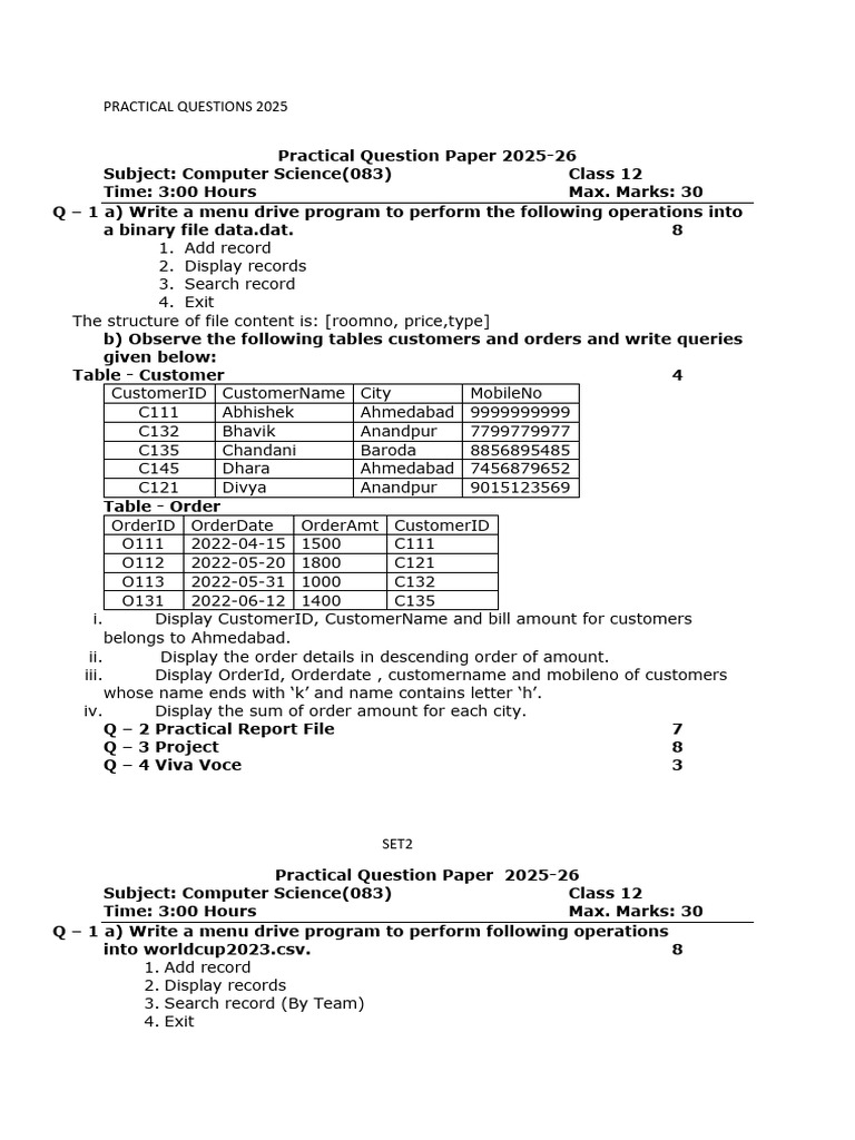 Class 12 Computer Science Practical 2025 | PDF
