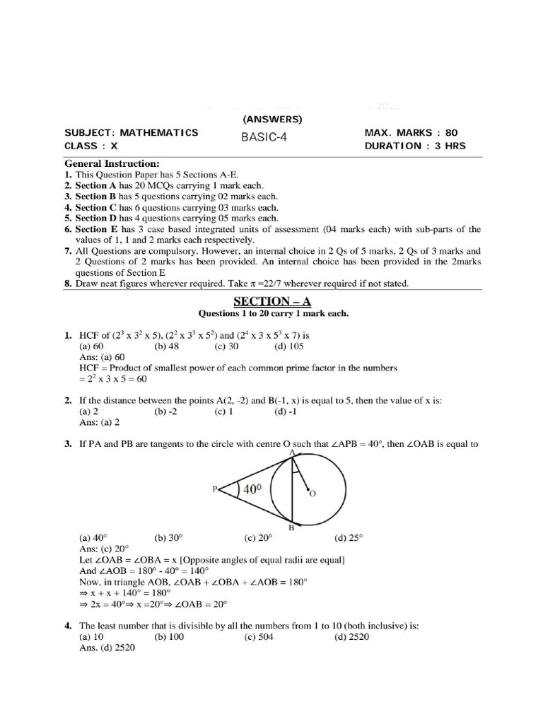 Maths Basic 4 - Answers | PDF