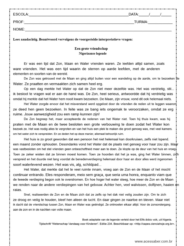 Interpretatie Van de Tekst Een Grote Vriendschap Nigeriaanse Legende 5e ...