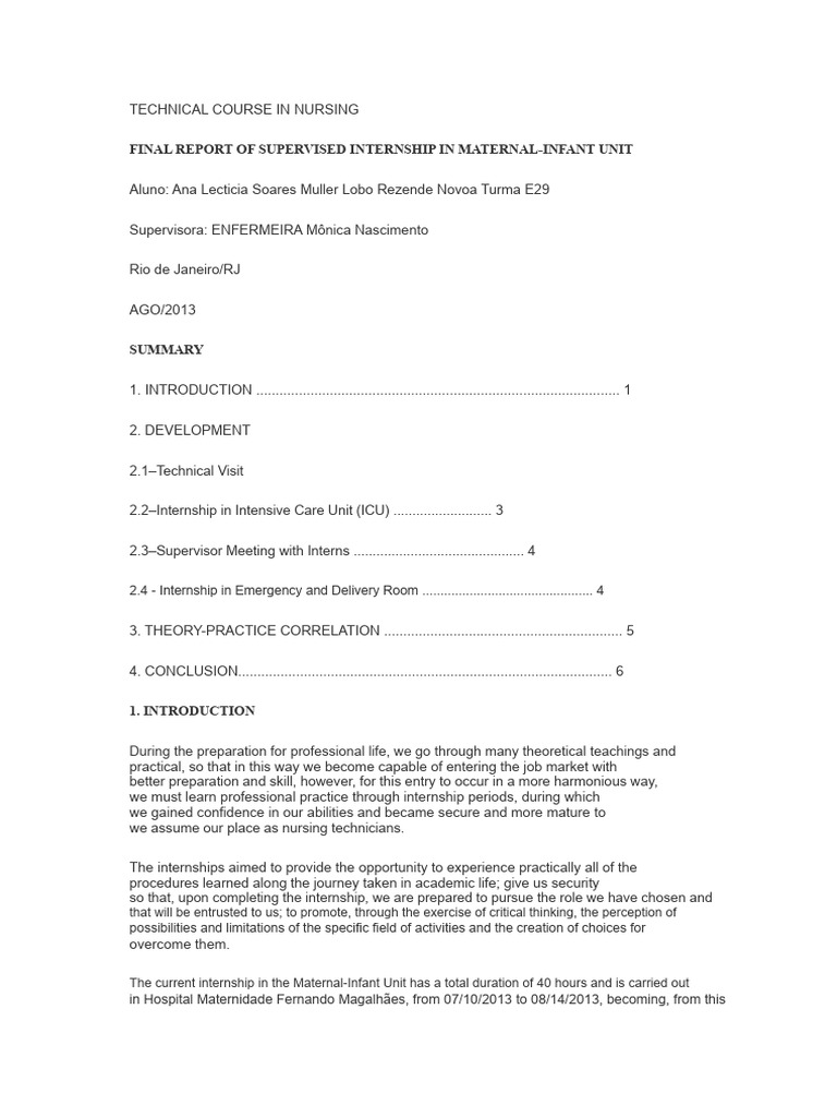 Maura Internship Report Model | PDF | Childbirth | Intensive Care Unit