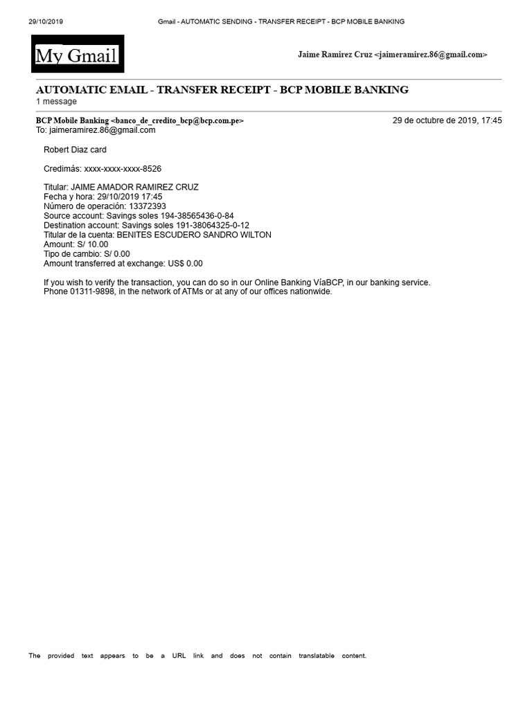 BCP Mobile Banking Transfer Receipt | PDF