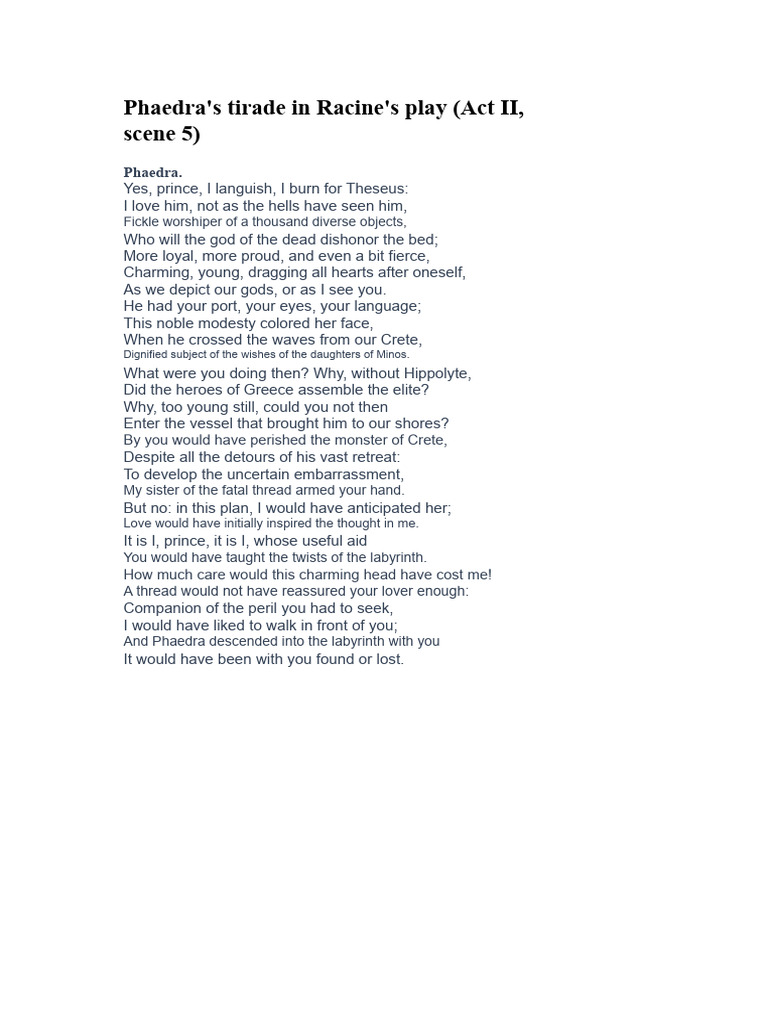 Phaedra's monologue in Racine's play. | PDF