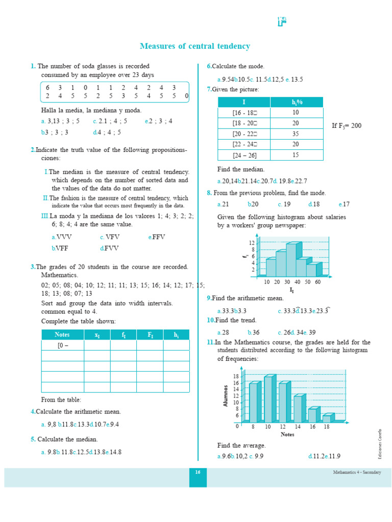 Measures of Central Tendency Exercises | PDF | Mode (Statistics ...