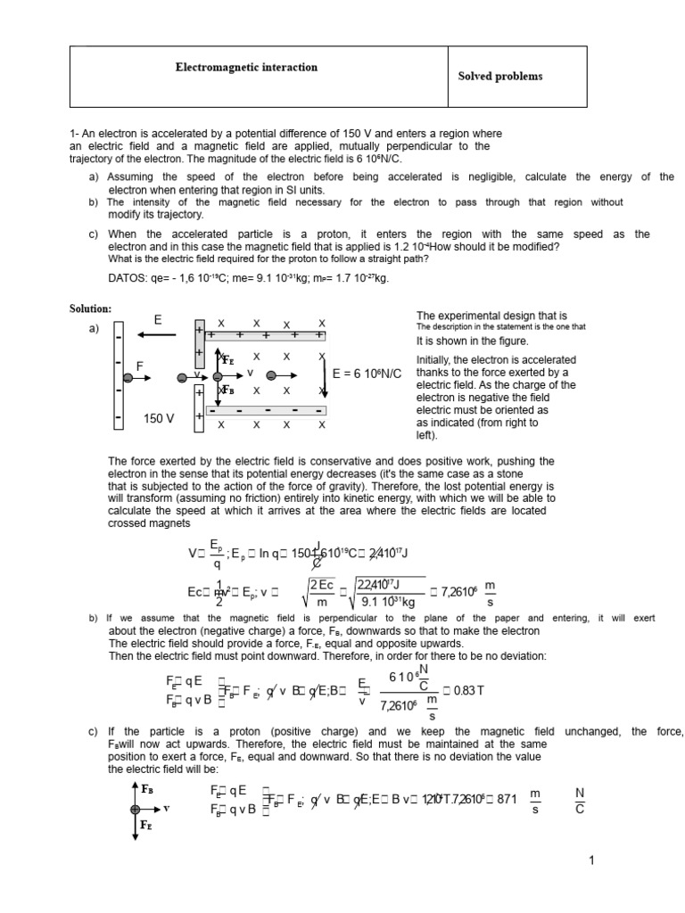 Solved exercises Electromagnetism | PDF | Magnetic Field | Electron