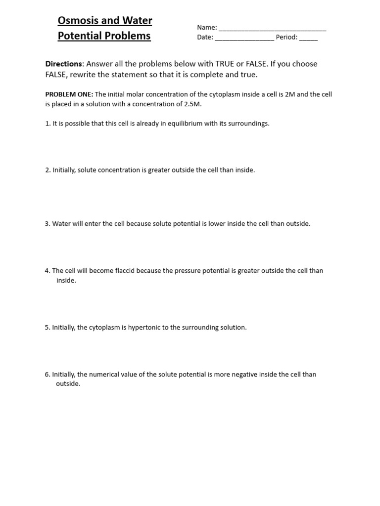 3 - Osmosis and Water Potential Problems | PDF
