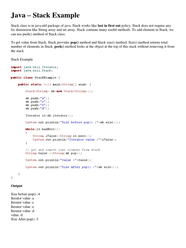 Java - Stack Example | PDF | Array Data Structure | Queue (Abstract Data Type)