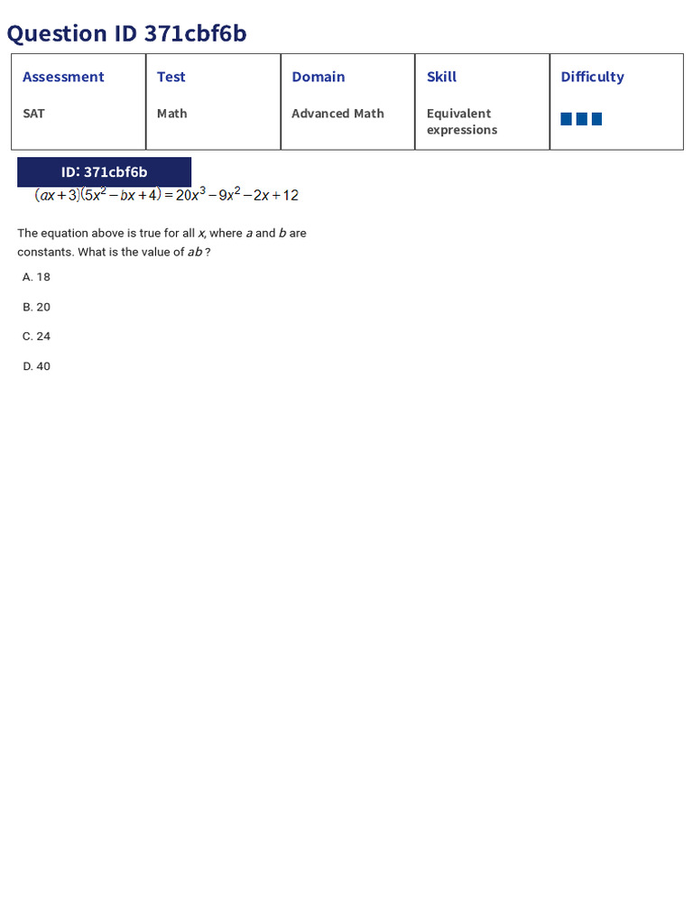 SAT Advanced Math Equivalent Expressions | PDF | Sat | Mathematics