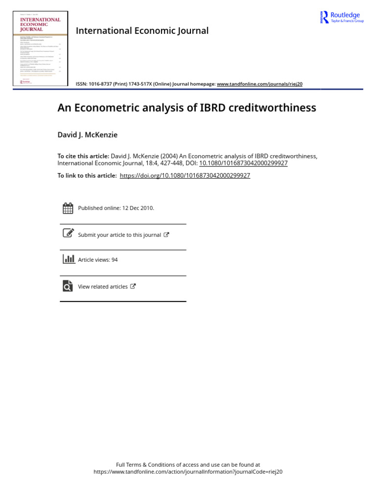 An Econometric Analysis of IBRD Creditworthiness | PDF | Gross Domestic ...