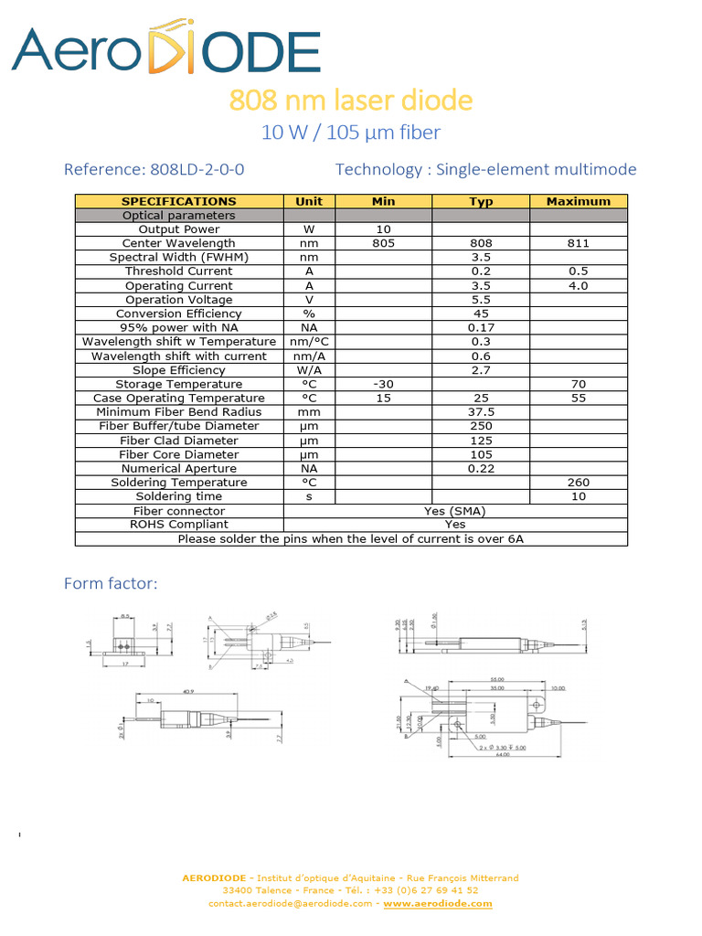 808 NM Laser Diode 10 W Datasheet 2 | PDF | Optical Fiber | Optics
