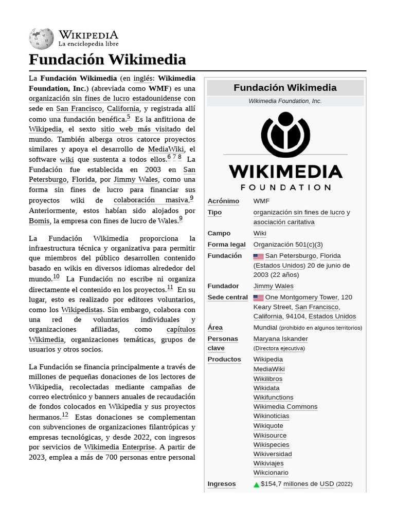 Fundación Wikimedia: Historia y Proyectos | PDF | Sitios web ...