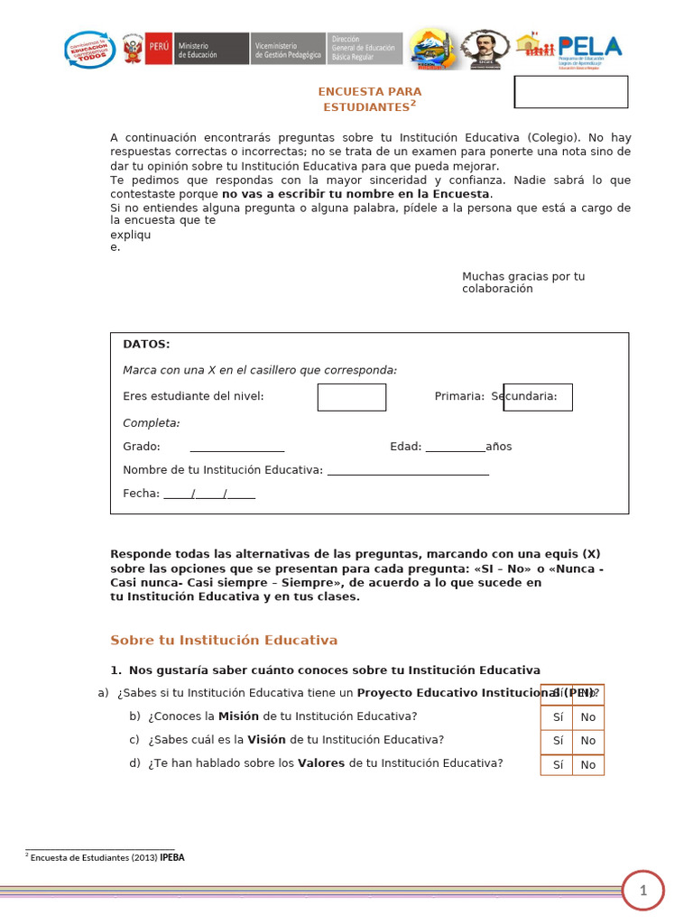 Encuesta de Opinión Estudiantil | PDF