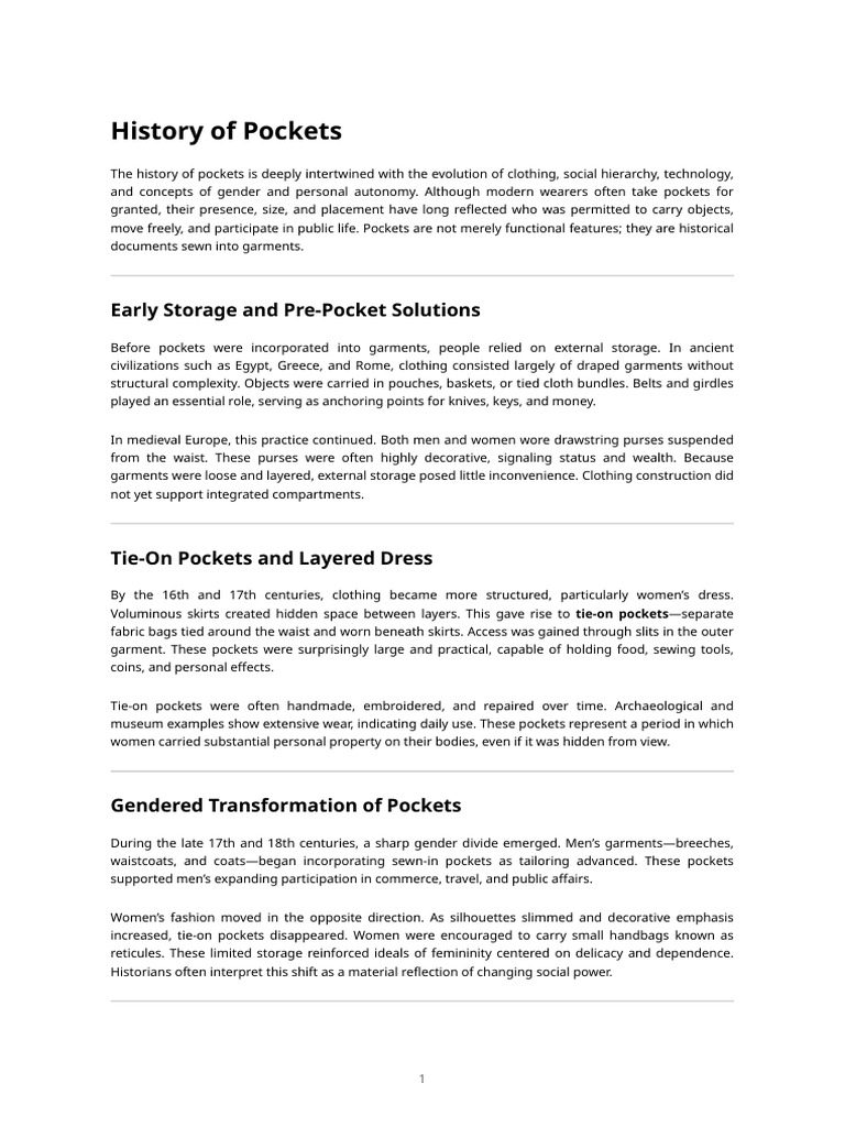 Evolution of Pockets in Fashion | PDF | Clothing | Dress