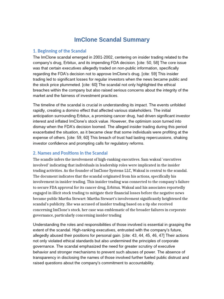 ImClone Scandal Summary Expanded | PDF | Corporate Governance | Insider ...