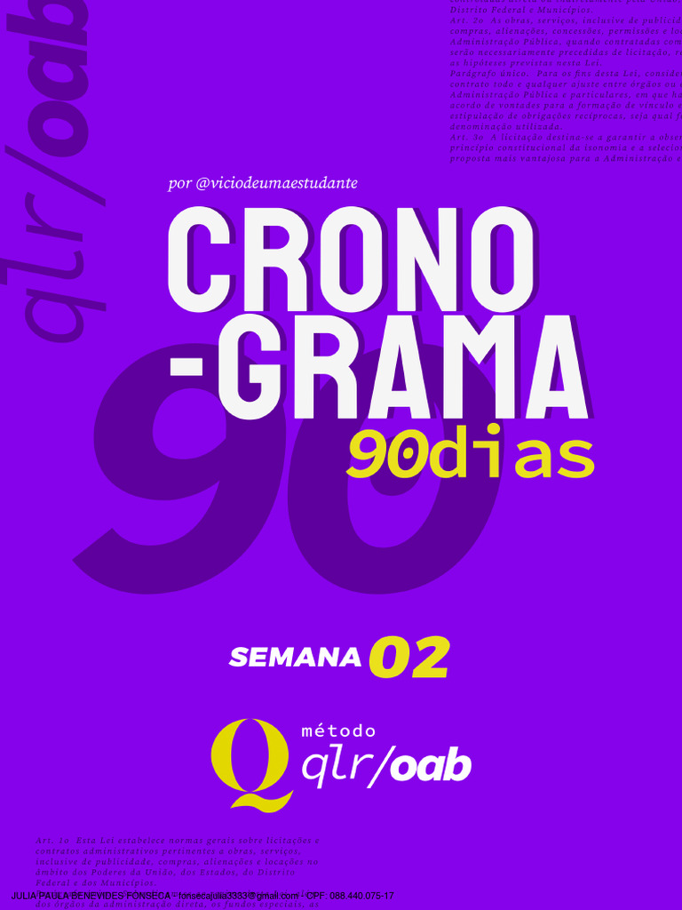 Cronograma QLR 90D - Semana 2 | PDF | Citação (jurídico) | Crimes
