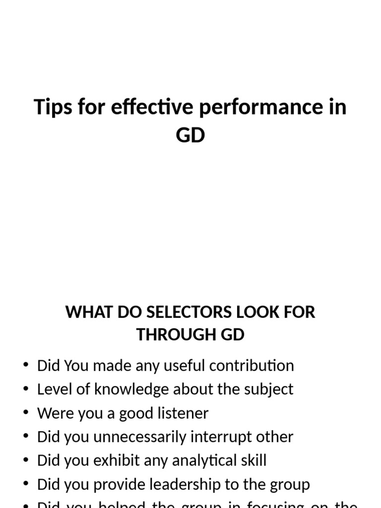 Important Tips For Effective Performance in GD + | PDF