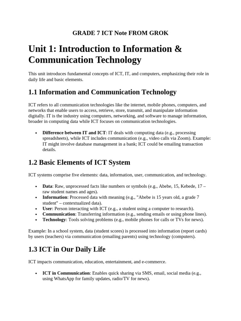 Grade 7 Ict Note From Grok | PDF | Computer Data Storage | Booting